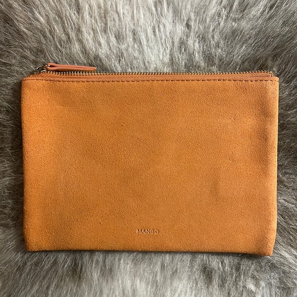 Mango | Bags | Mango Orange Suede Leather Zip Pouch Clutch | Poshmark